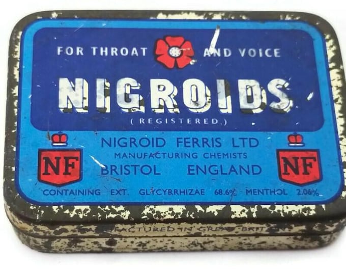 46x45mm 1940s Vintage Nigroids Throat Lozenge Tin, Vintage Advertising ...