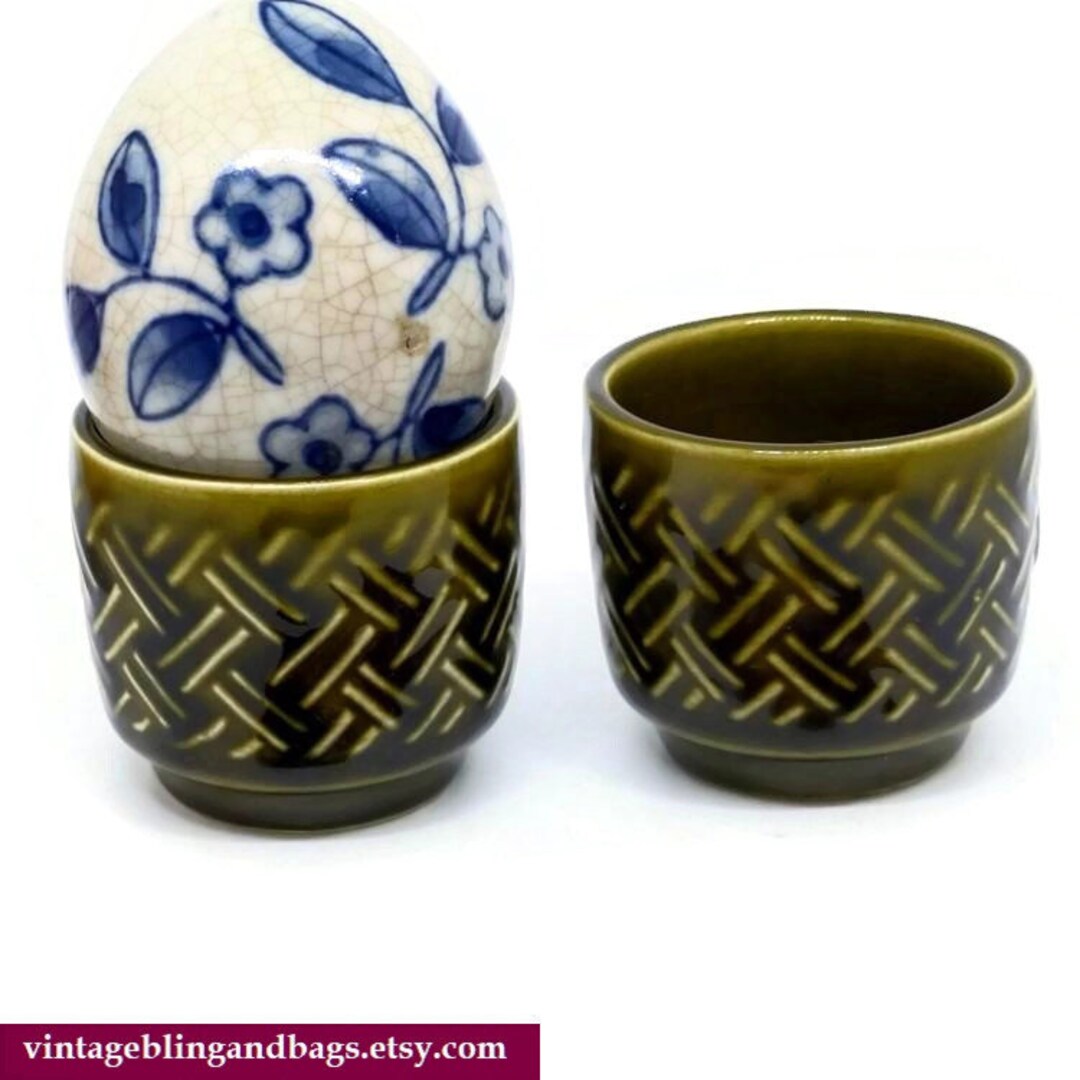 Pair of 1960s Vintage Crown Devon Egg Cups, Dark Green Vintage Egg ...