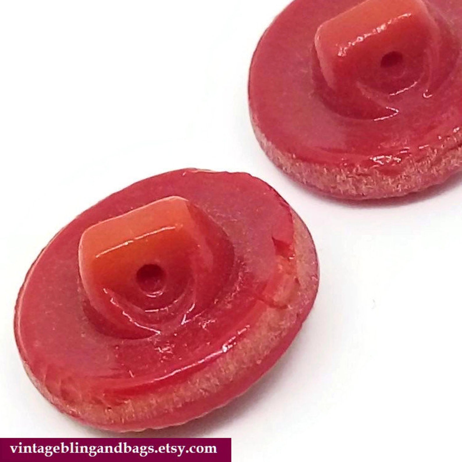 6 14mm Vintage BRIGHT RED Glass Buttons, New Old Stock Vintage Red ...