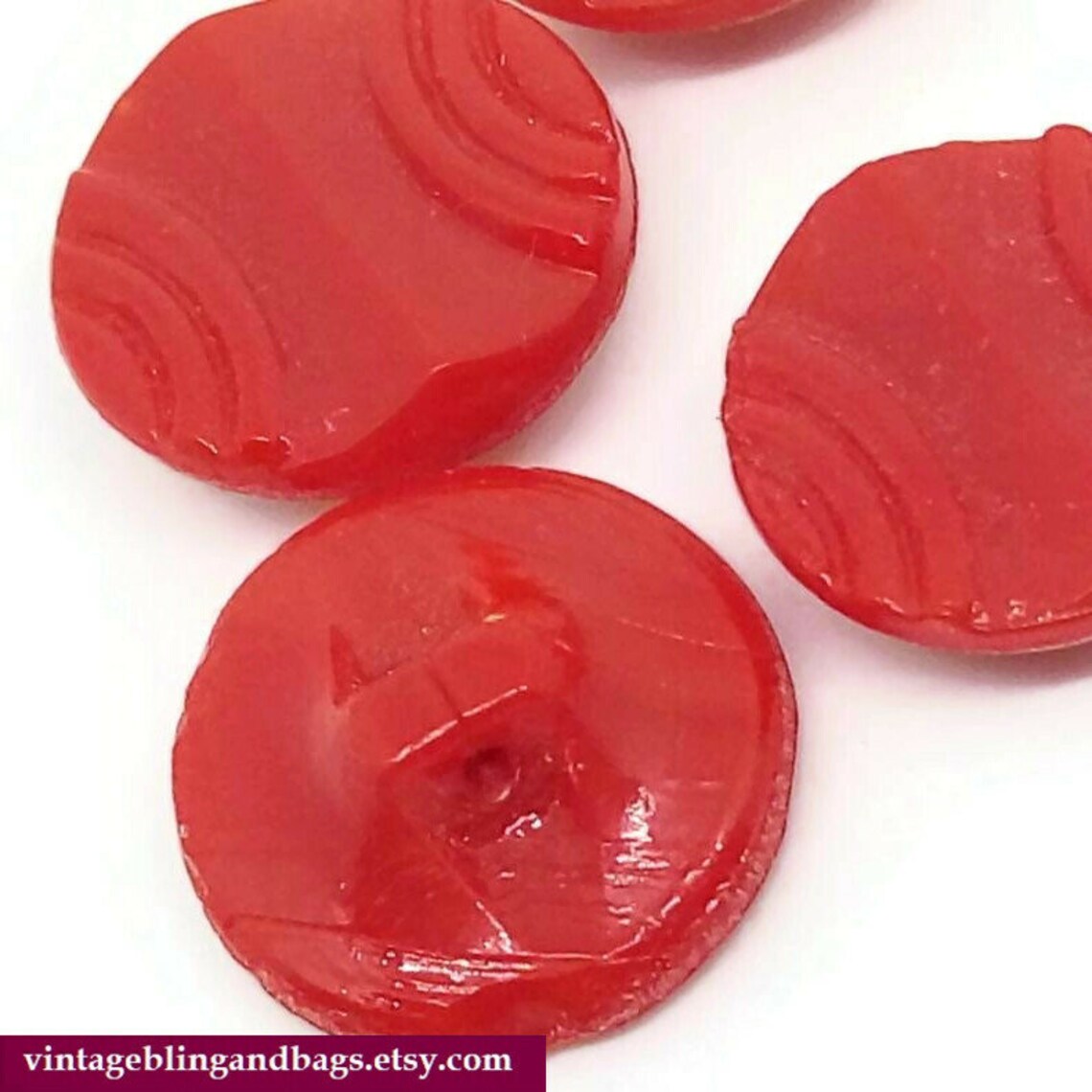 6 14mm Vintage BRIGHT RED Glass Buttons, New Old Stock Vintage Red ...