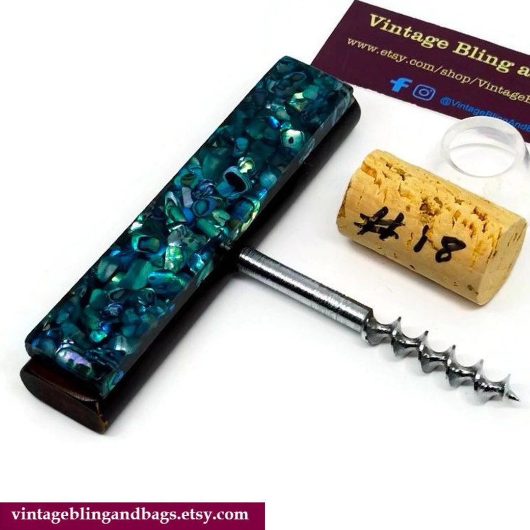 1980s Vintage Wood and Abalone Shell Corkscrew, Vintage Wooden ...