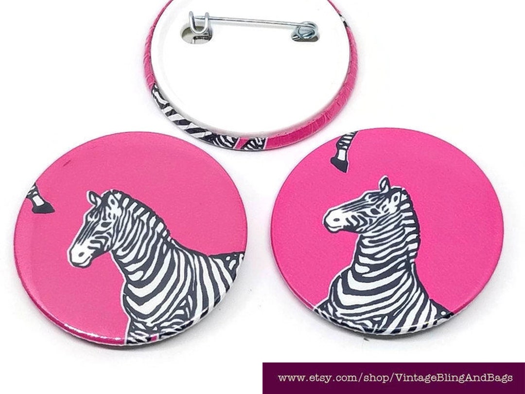 45mm Handmade Zebra Badge, Zebra Button Badge, Hot Pink Pin Badge ...