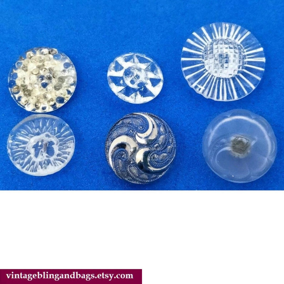 6 14-22mm 1930s Vintage Glass Buttons, Vintage Clear Buttons, Floral ...
