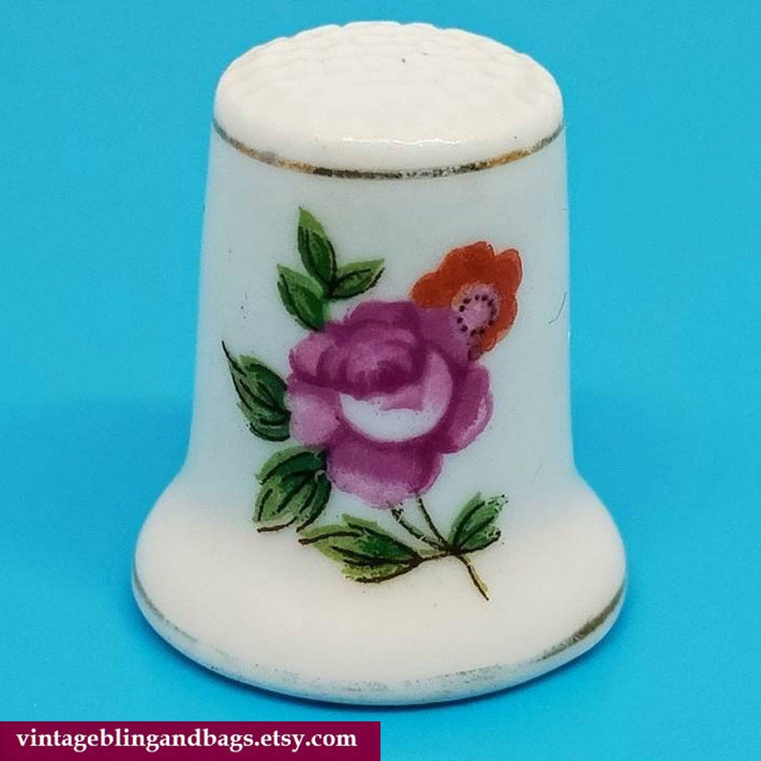 Vintage Pink Rose Thimble, Japanese Bone China Thimble, Vintage Flower ...