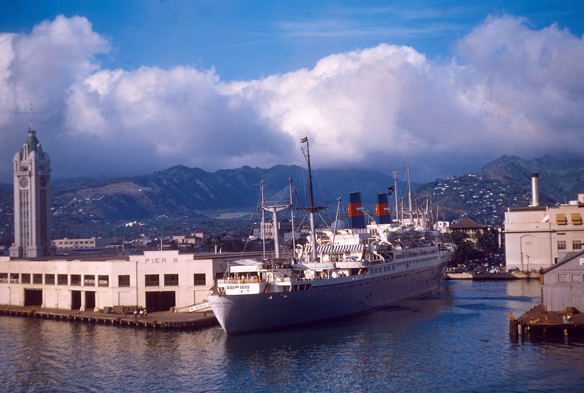 1955 Honolulu Harbor With President Wilson Ship - American Presidents ...