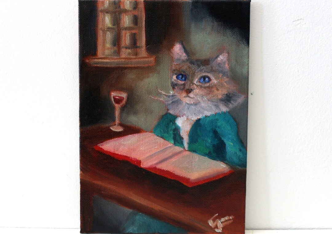 Original Cat Oil Painting, Classical Whimsical Cat Painting, Feline ...