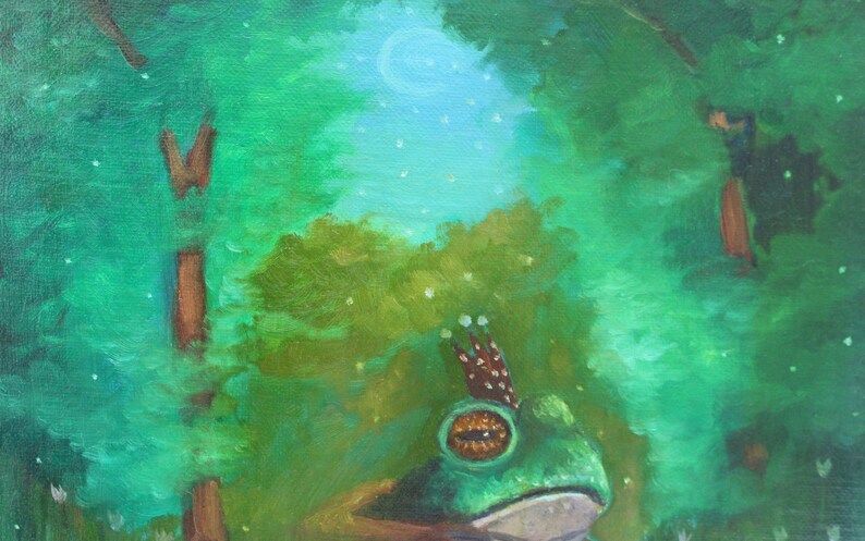 Original Frog Oil Painting, Magical Frog Toad Painting, Fantasy Forest ...