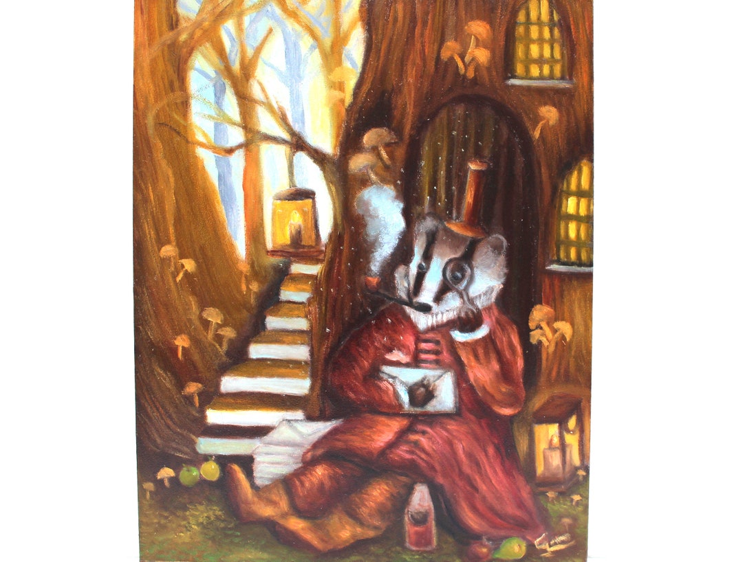 Original Badger Oil Painting, Fantasy Woodland Animal Art - Etsy