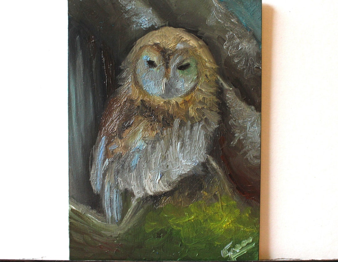 Original Owl Oil Painting, Magical Bird Animal Painting, Classical ...