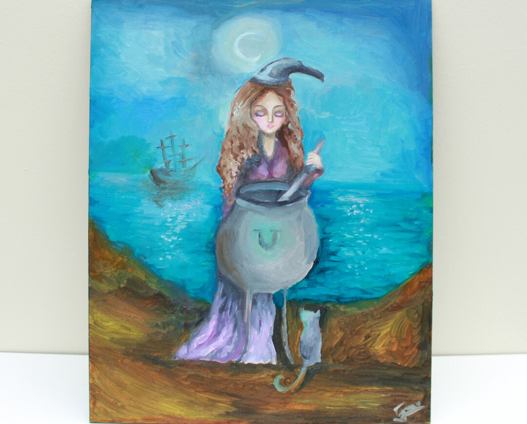 Original Witch Oil Painting, Fantasy Surreal Witch Art, Handmade ...