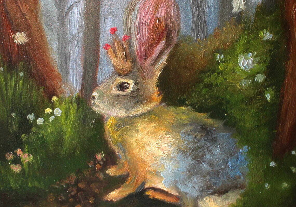 Original Rabbit Oil Painting, Bunny Bright Ethereal Painting, Modern ...