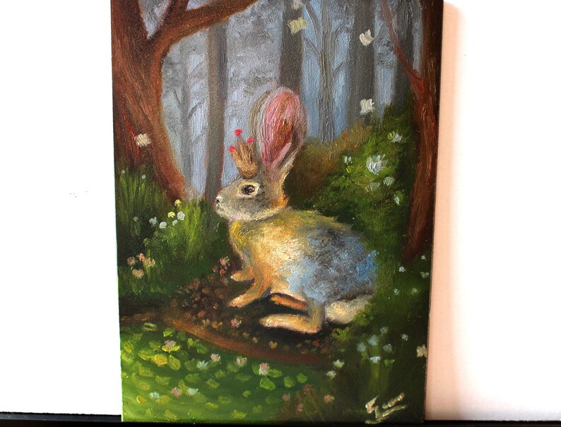 Original Rabbit Oil Painting, Bunny Bright Ethereal Painting, Modern ...