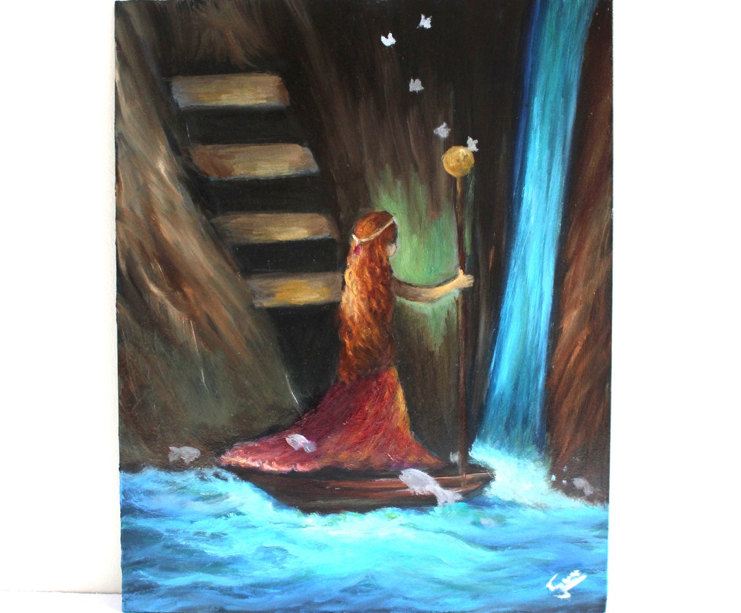 Original Elf Oil Painting, Elvish Fantasy Mythical Painting, Cave ...