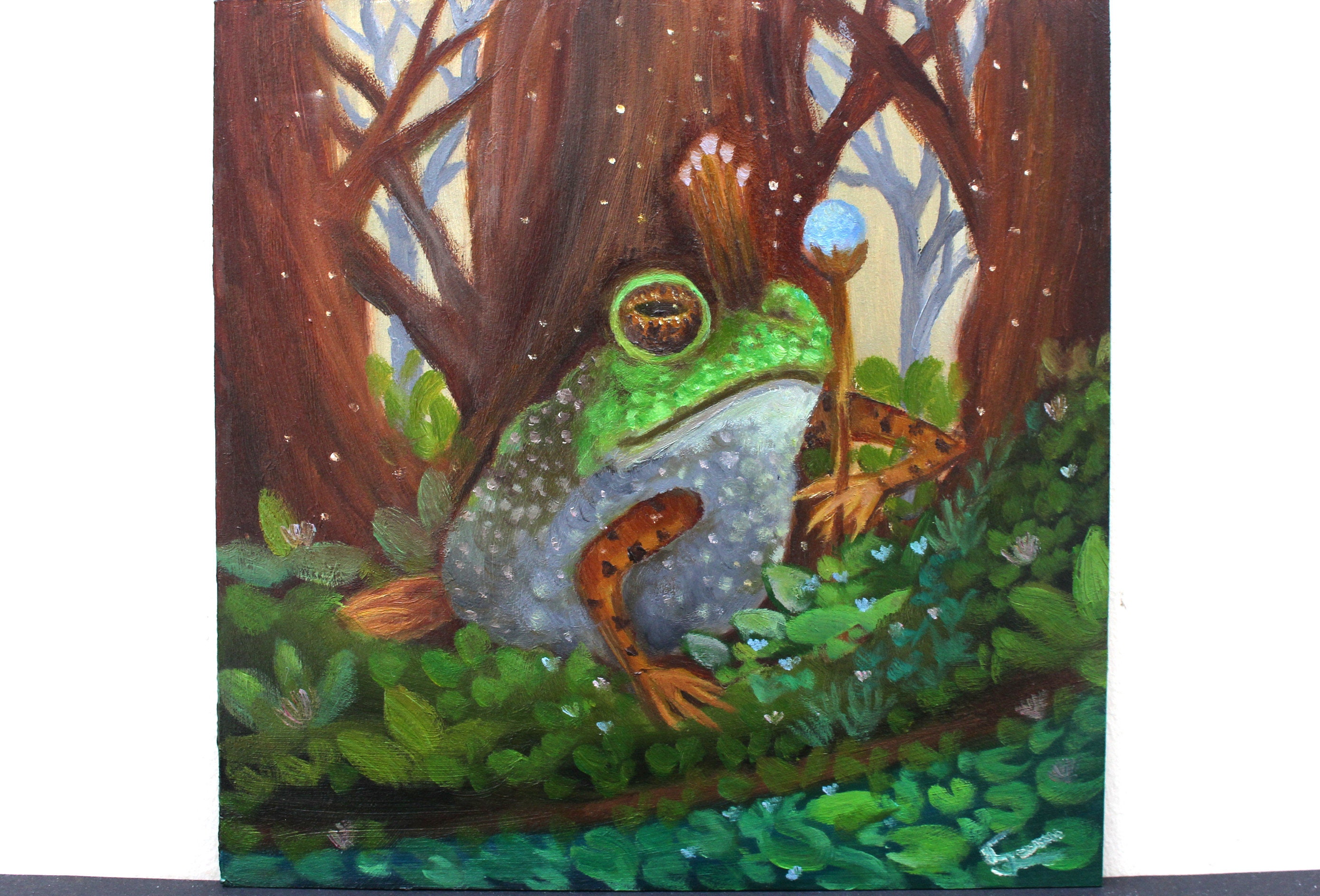 Original Frog Oil Painting, Fantasy Toad Animal Painting, Flowers ...