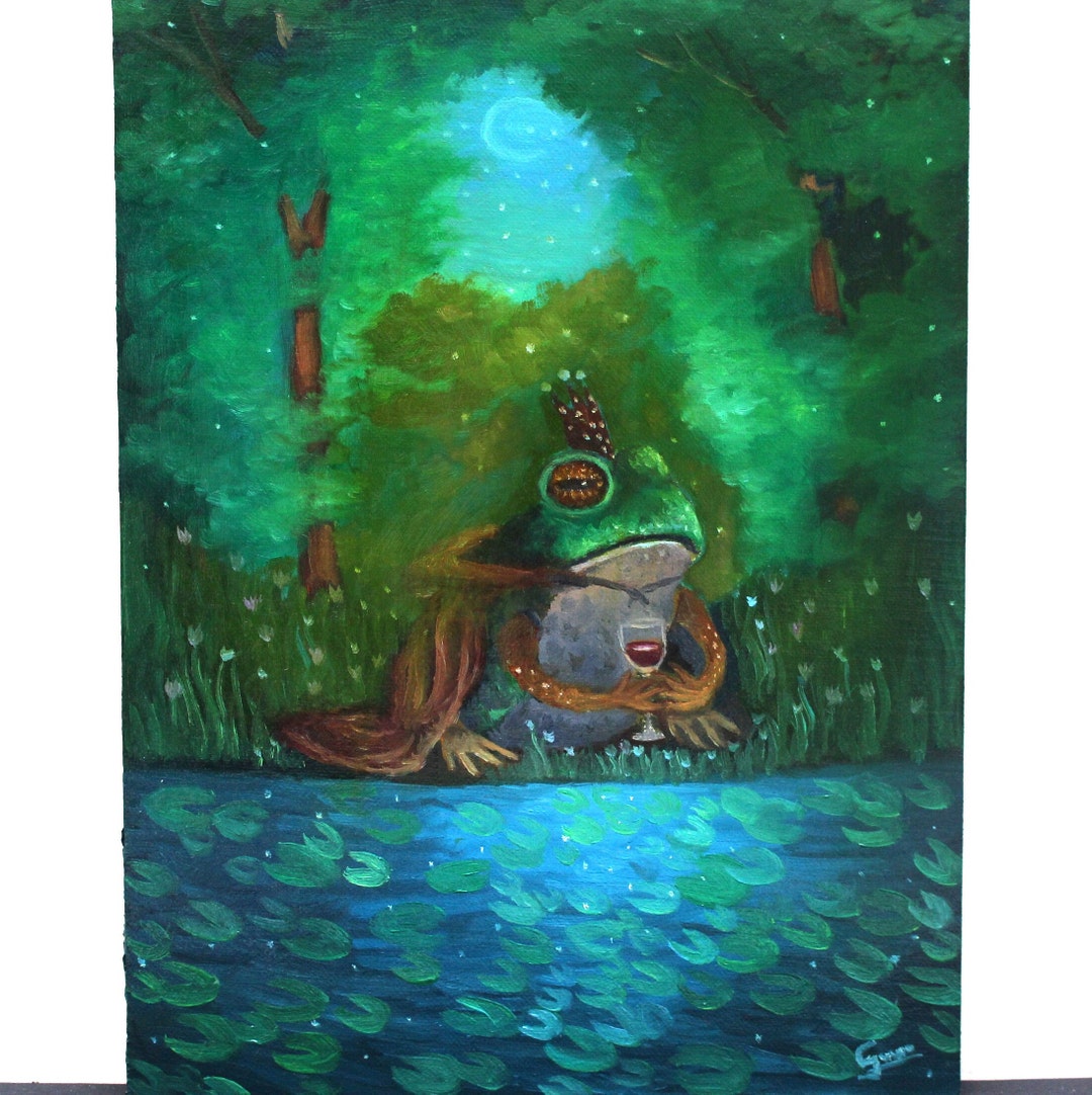 Original Frog Oil Painting, Magical Frog Toad Painting, Fantasy Forest ...