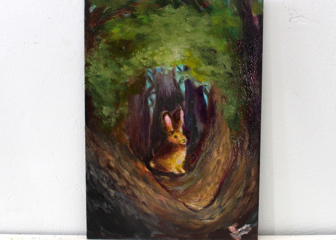 Original Rabbit Oil Painting, Surreal Bunny Whimsical Painting ...