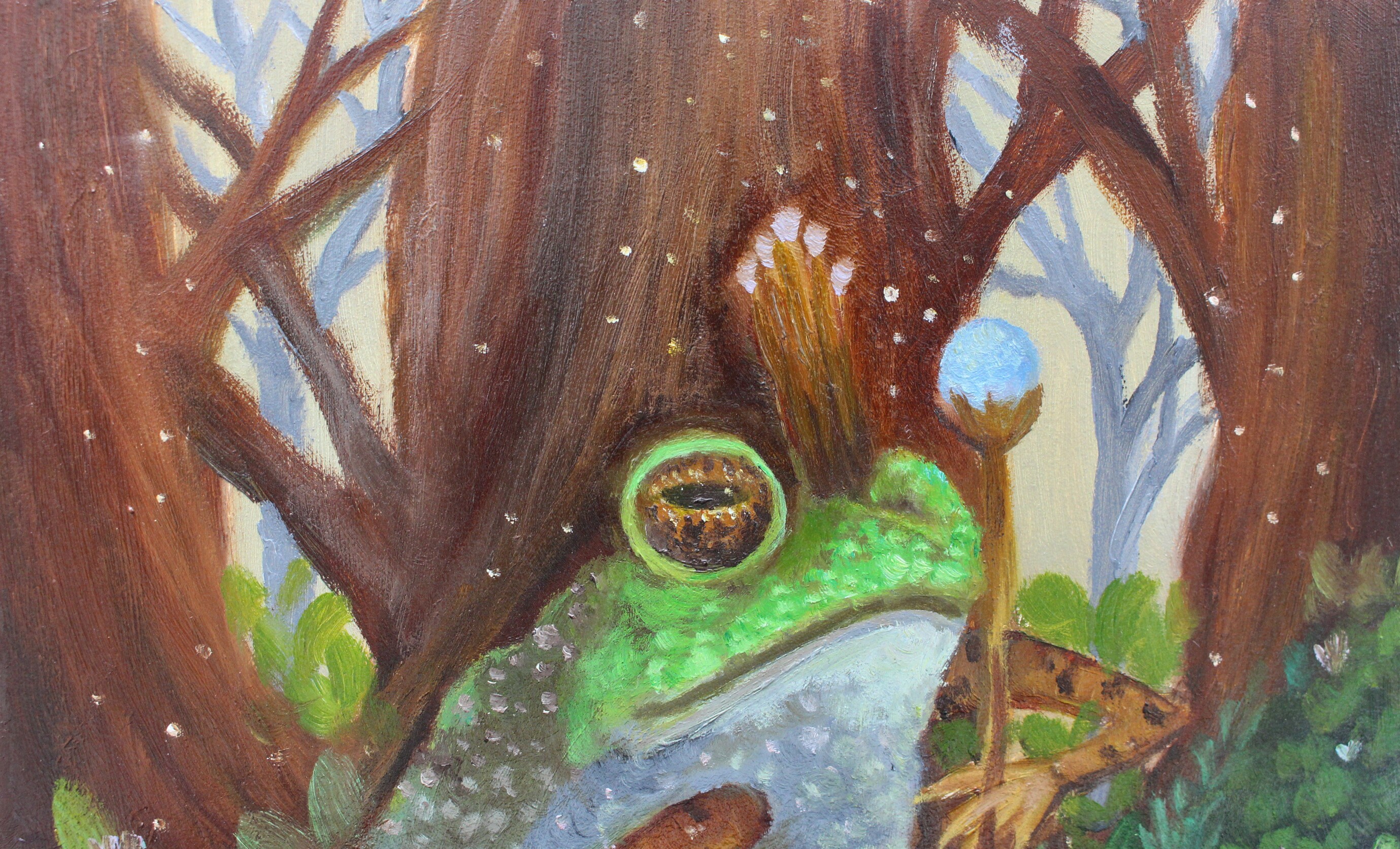 Original Frog Oil Painting, Fantasy Toad Animal Painting, Flowers ...