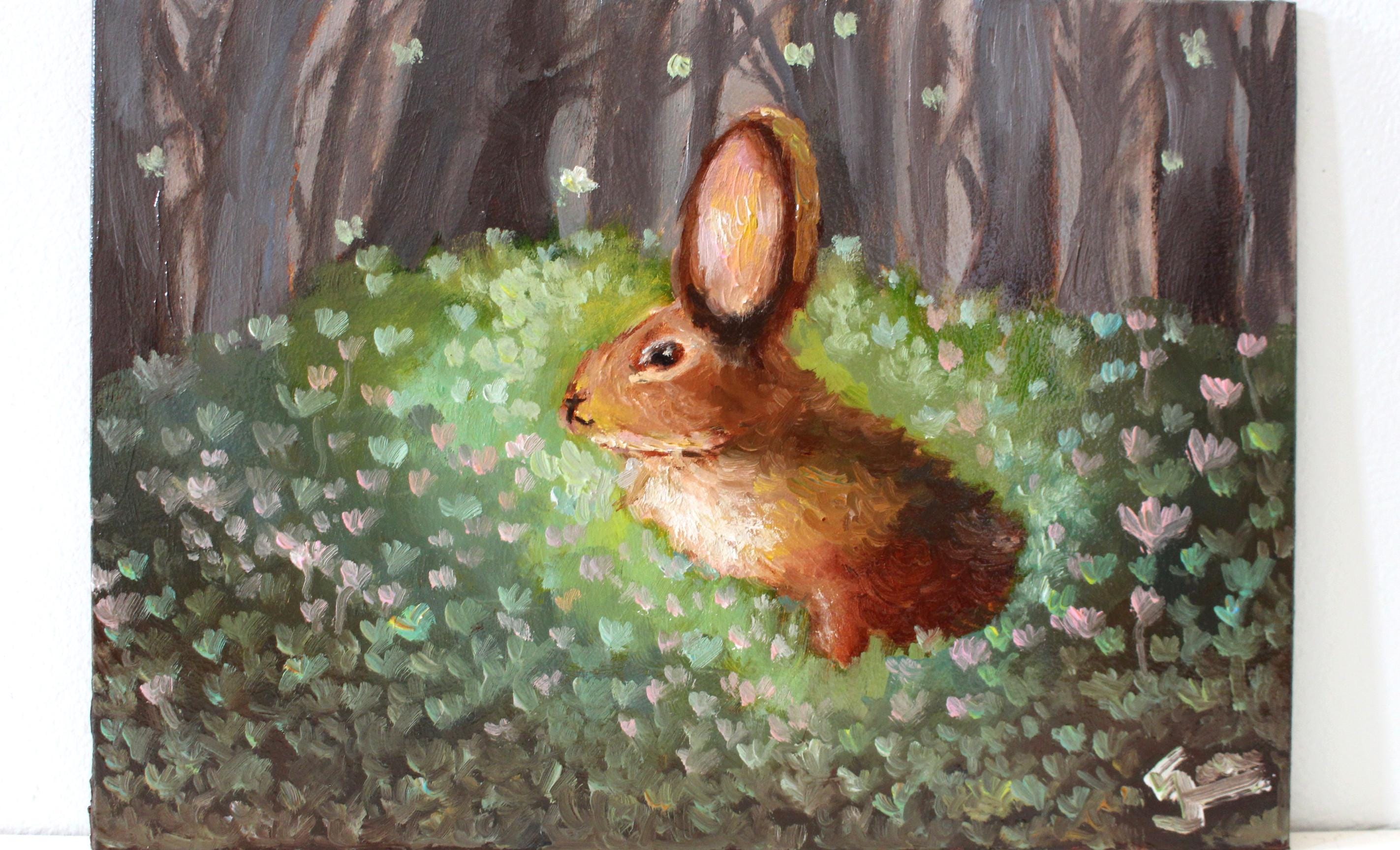 Original Rabbit Oil Painting, Fantasy Bunny Landscape Painting ...