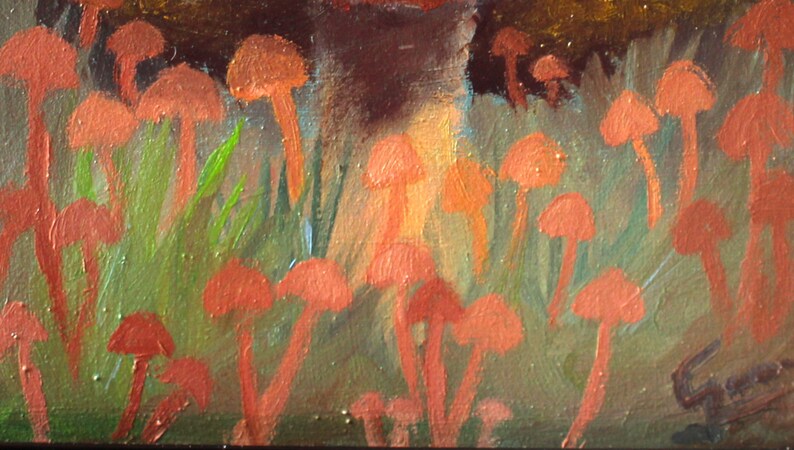 Original Mushroom Oil Painting, Magical Handmade Enchanted Painting ...