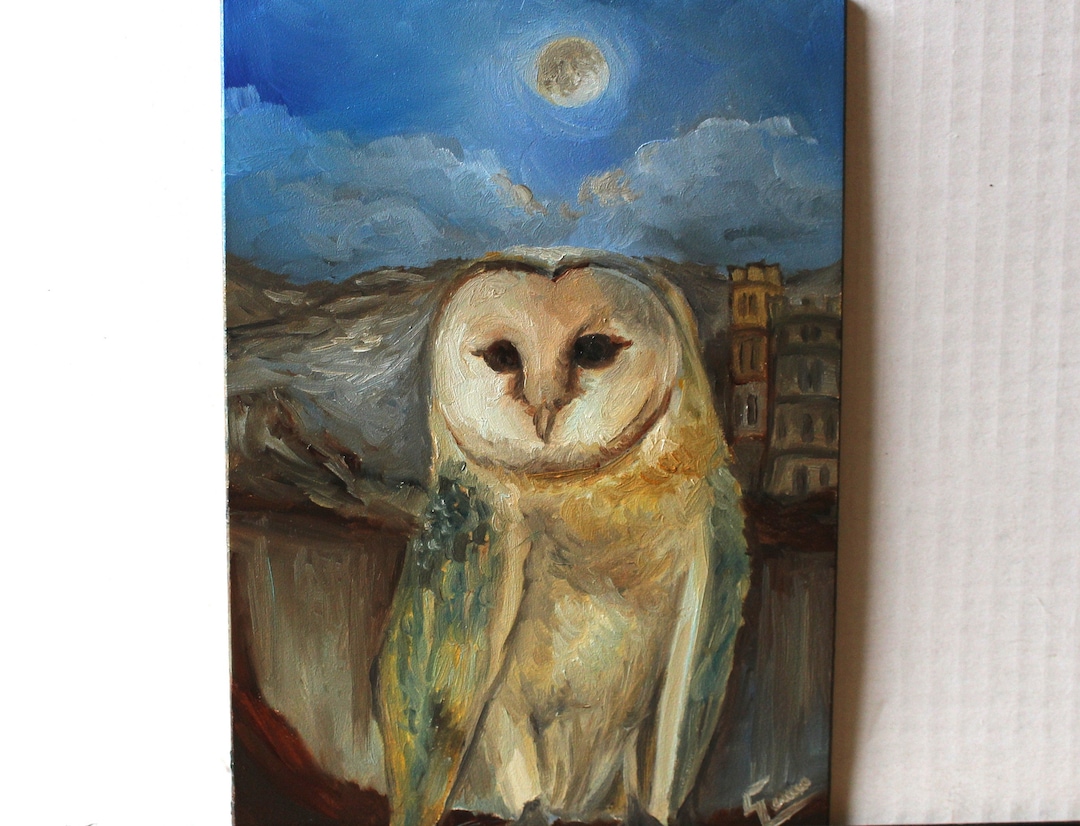 Original Owl Oil Painting, Mystical Barn Owl Painting, Classical ...