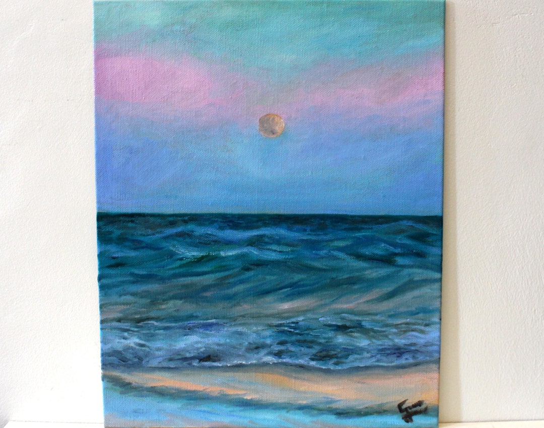 Sea Original Oil Painting, Dreamy Moon Mystical Painting, Fantasy ...