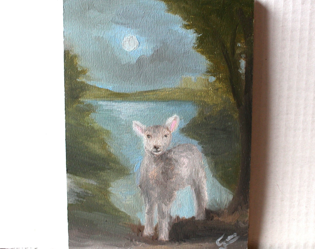 Original Lamb Oil Painting, Cute Sheep Animal Painting, Classical ...