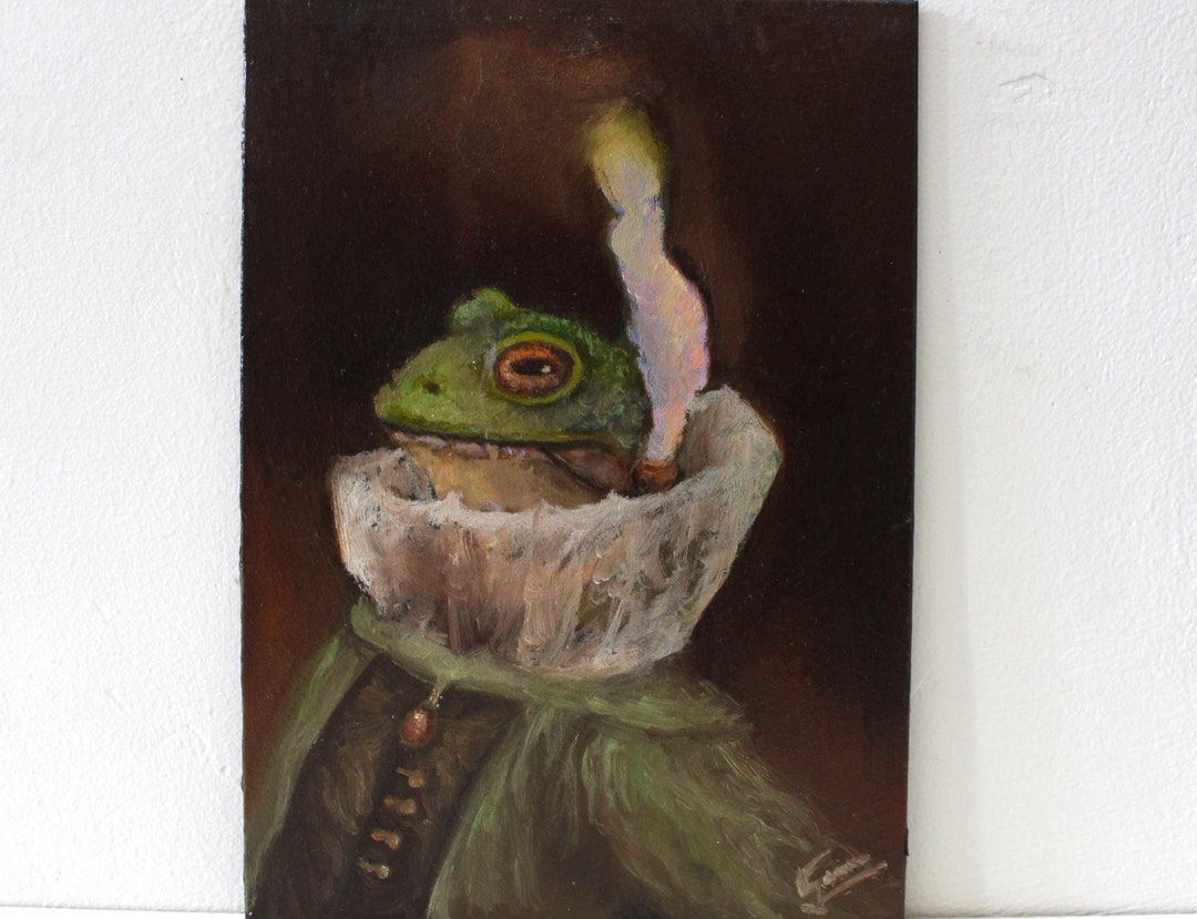 Original Frog Oil Painting, Magical Cute Froggy Painting, Regal Animal ...