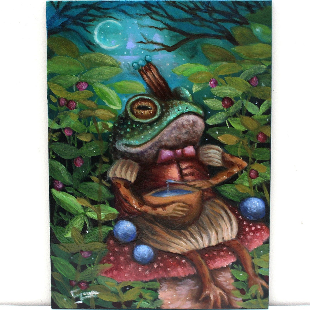 Original Frog Oil Painting, Fantasy Ethereal Whimsical Painting, Fun ...