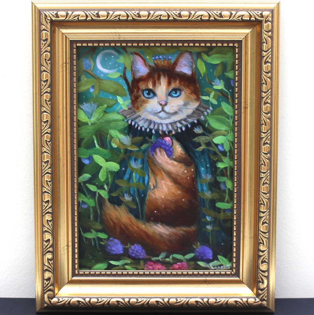 Original Cat Oil Painting, Fantasy Kitten Ethereal Painting, Cute Fruit ...