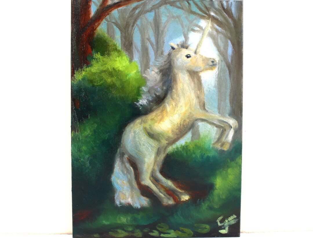 Original Unicorn Oil Painting, Fantasy Abstract Weird Painting, Cute ...