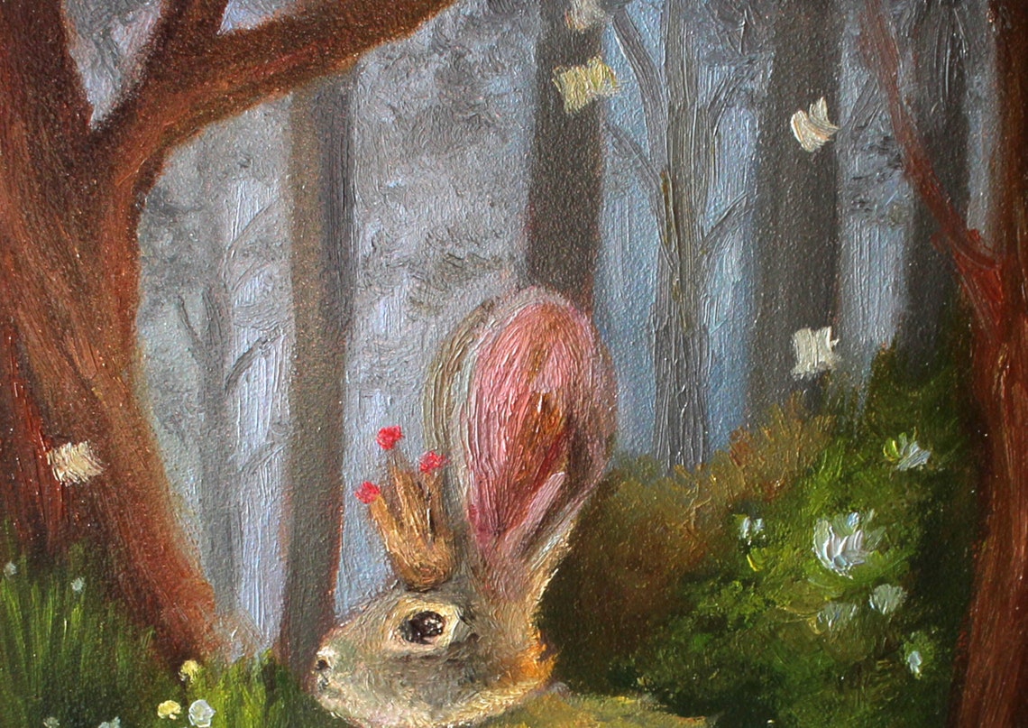 Original Rabbit Oil Painting, Bunny Bright Ethereal Painting, Modern ...