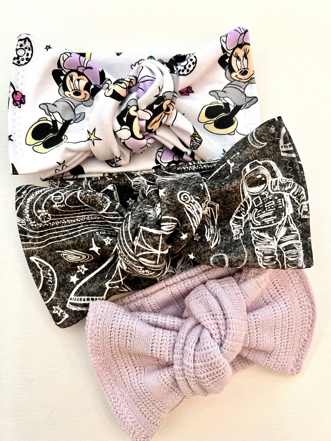 Minnie and Astronaut Head Wraps, Baby Turban, Bow, Hand-tied, Chunky Bows, Handmade, Stretch ...