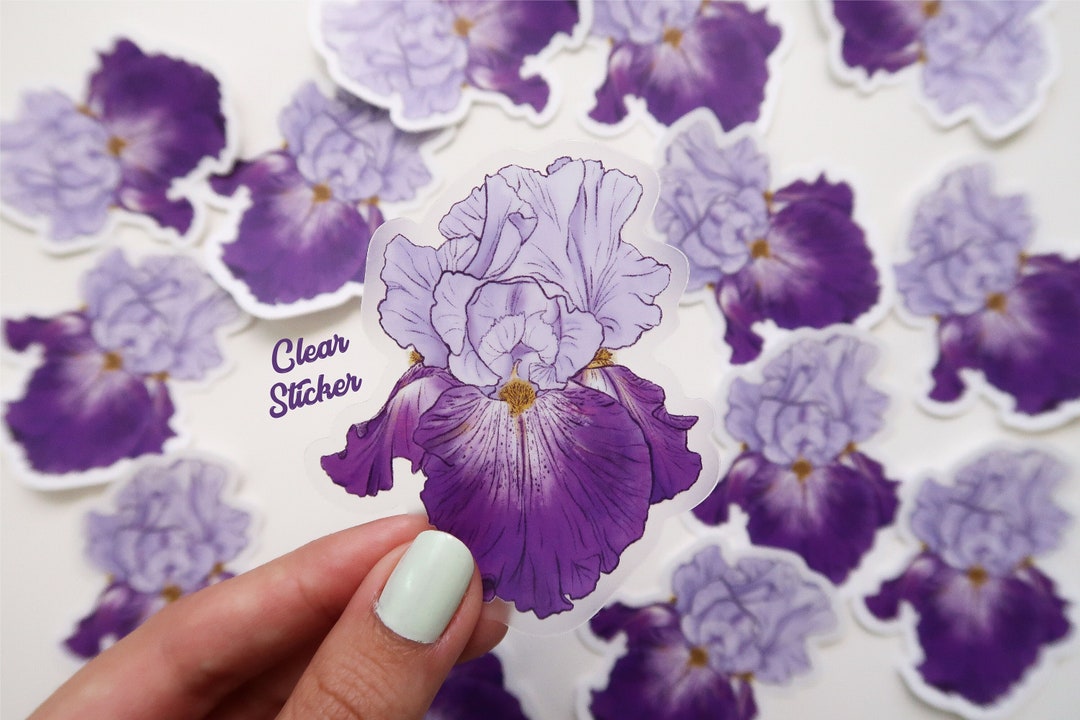 Purple Iris Sticker CLEAR Vinyl Sticker Die Cut Sticker Flower Sticker ...
