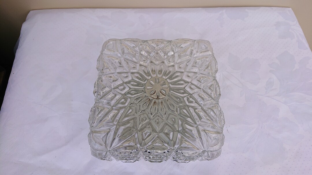 Beautiful Flush Mount Square, Pressed Glass, 70's Design, Wall Scone ...