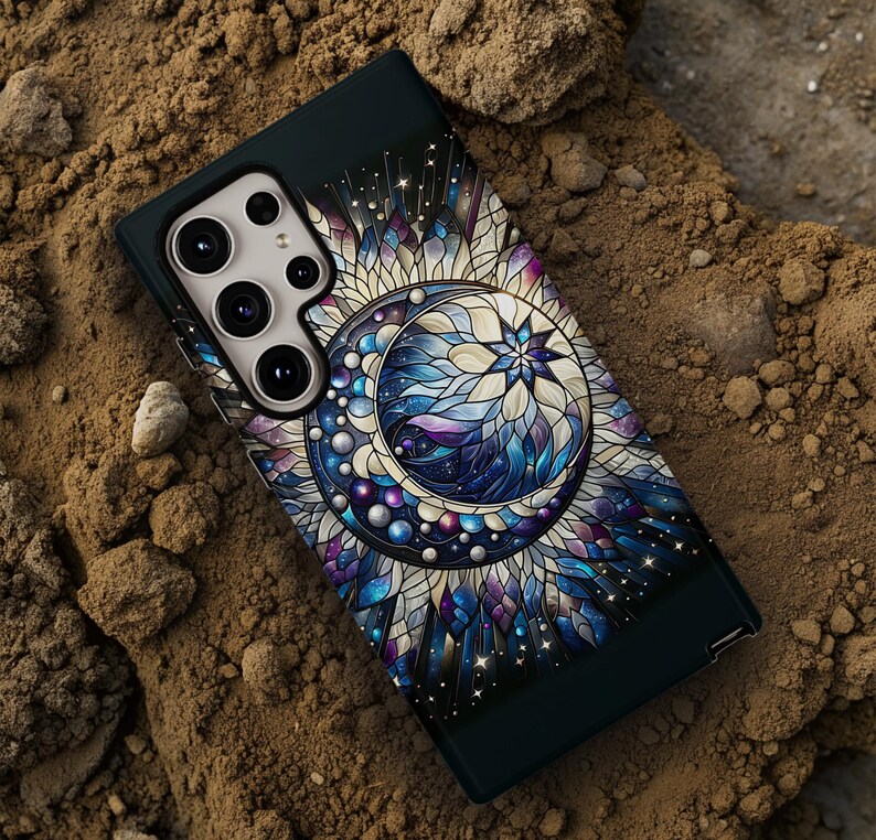 Android Stained Glass Celestial Moon Tough Case, Protective Phone Cover ...