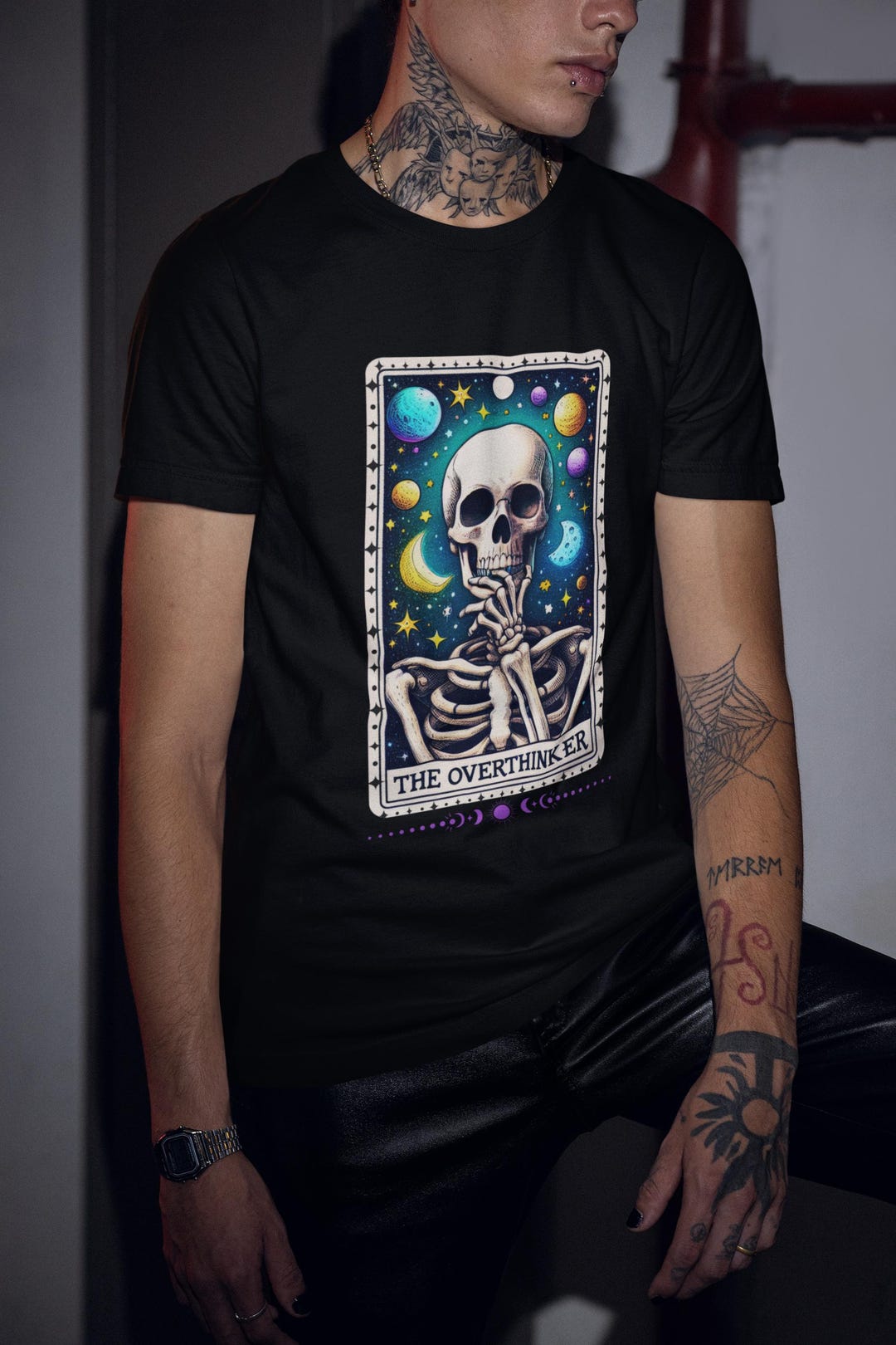 The Overthinker Skeleton Tarot Unisex Tee, Graphic Tshirt, Gothic Shirt ...