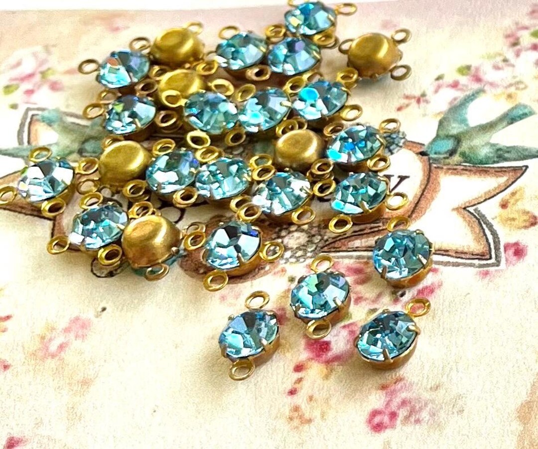 10 Sparkly Swarovski Aquamarine Crystal Drops in Brass Setting 29ss 6 ...