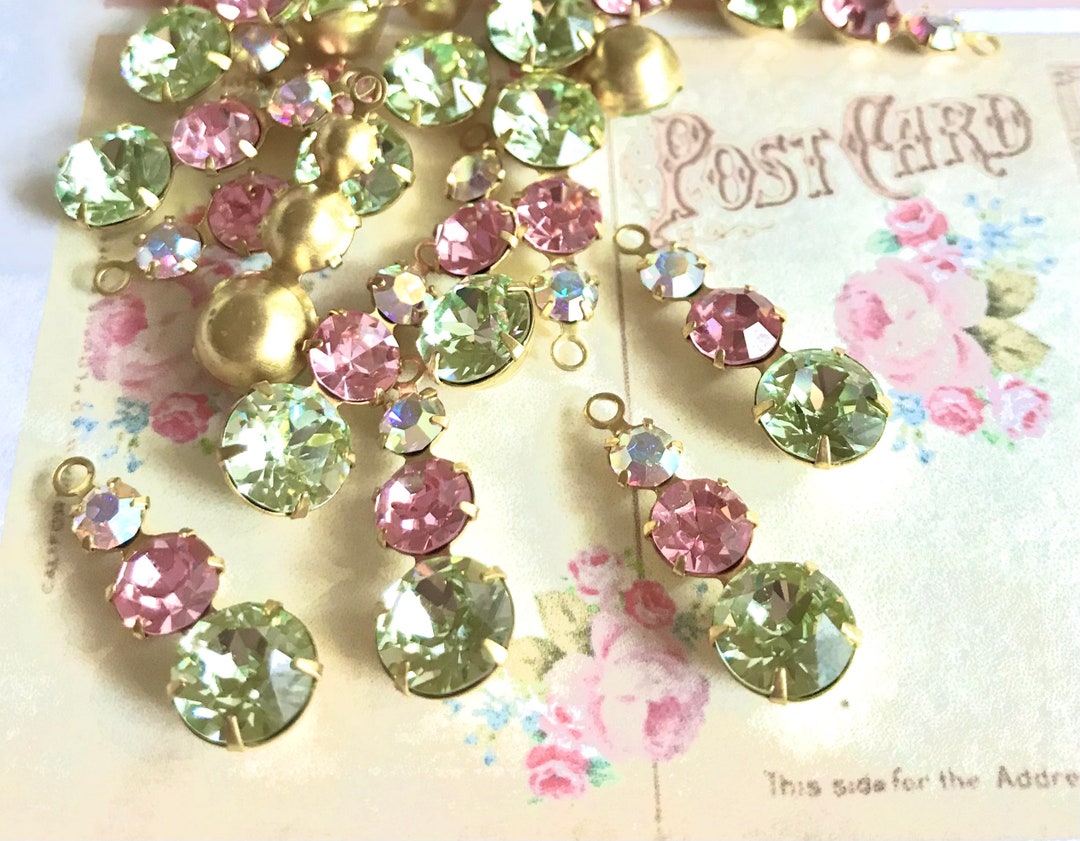 4 Vintage Swarovski Austrian Crystals in Brass Setting Triple Drop ...