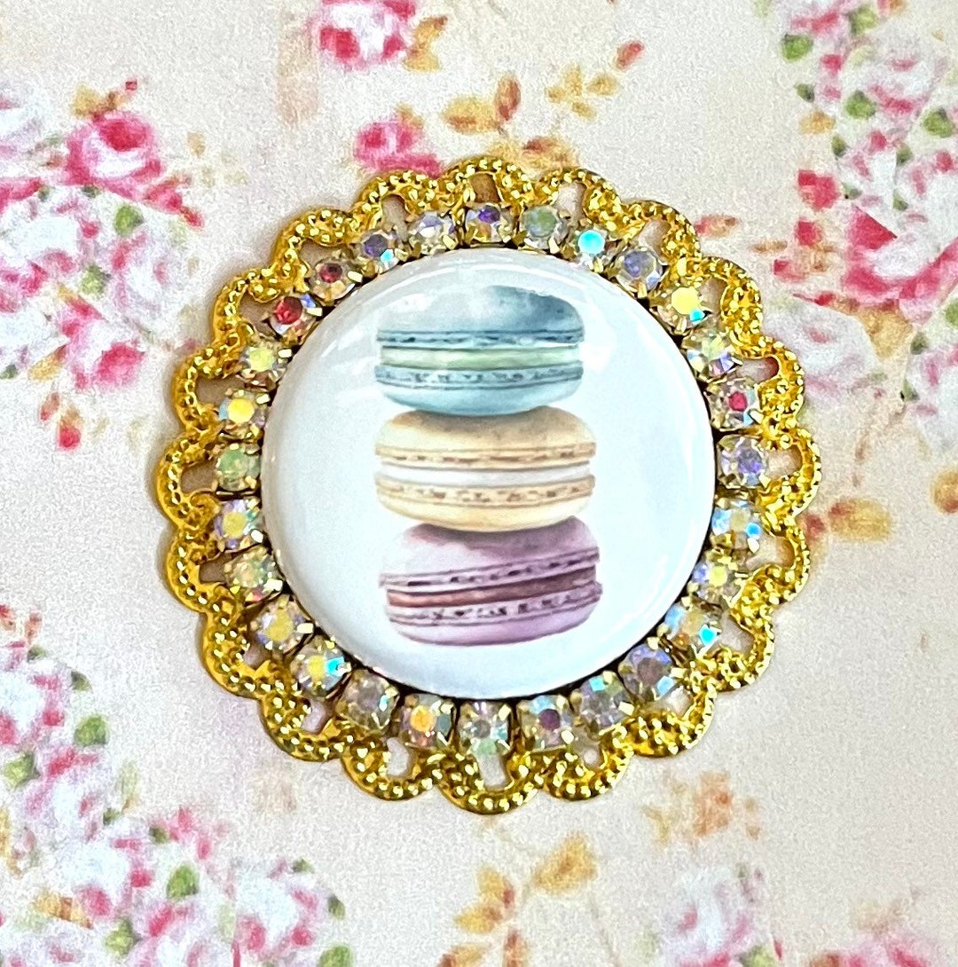Pastel French Macarons Crystal Gold Plated Cabachon Pendant Charm for ...