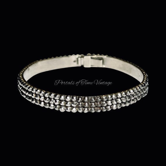Antique Cut Steel Three Row Bangle Bracelet Safety Ch… - Gem