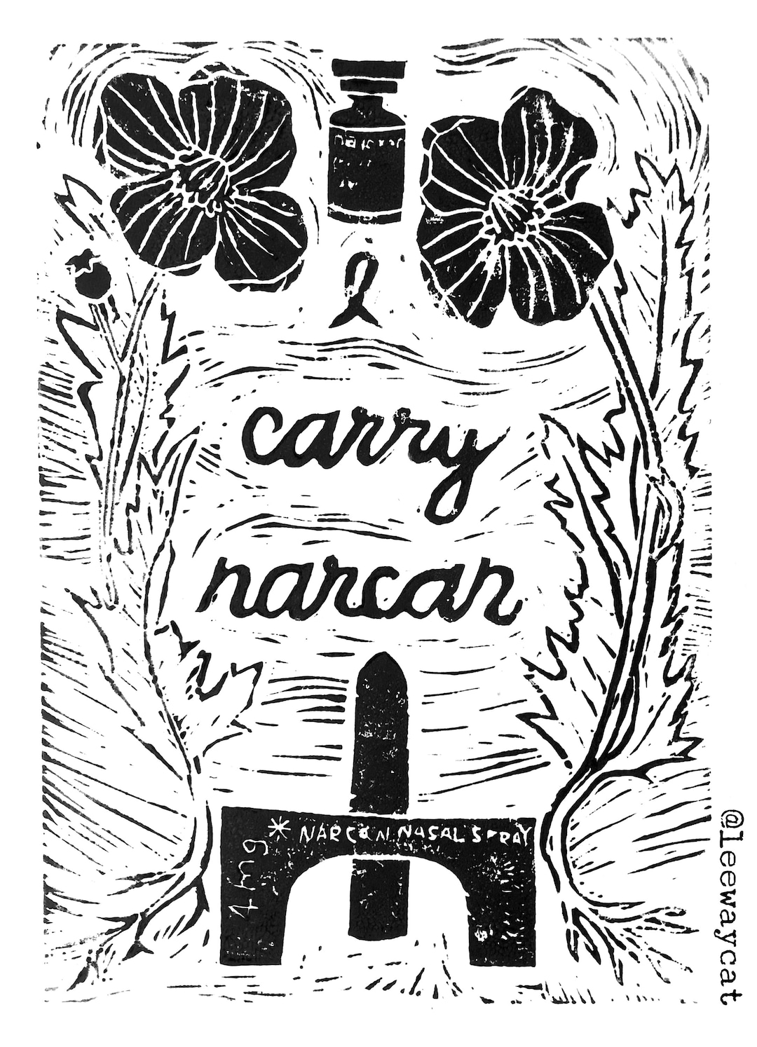 I Carry Narcan Linocut Sticker - Naloxone - Harm Reduction - Overdose ...