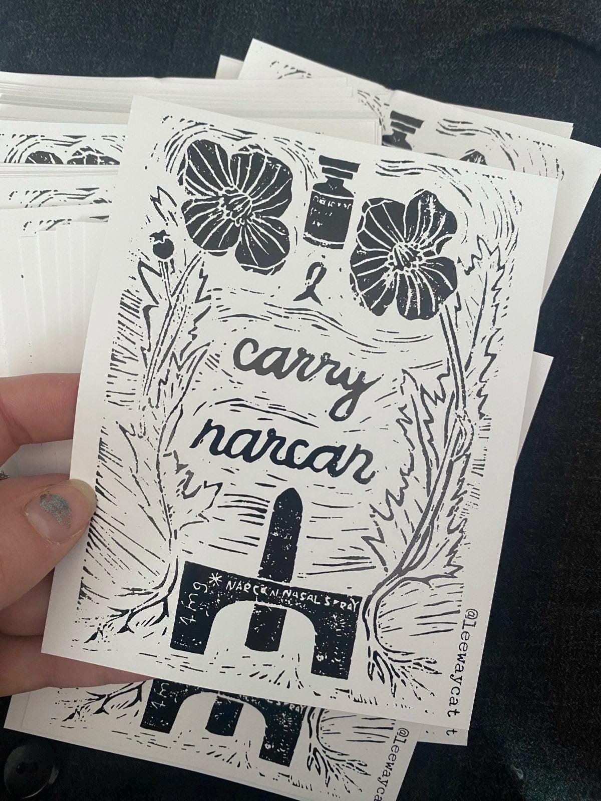 I Carry Narcan Linocut Sticker - Naloxone - Harm Reduction - Overdose ...