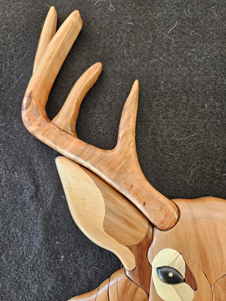White Tale Deer. Intarsia Wooden Wall Hanging. - Etsy