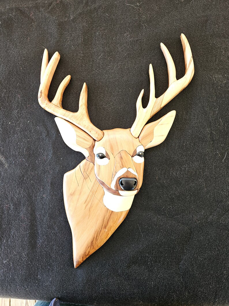 White Tale Deer. Intarsia Wooden Wall Hanging. - Etsy