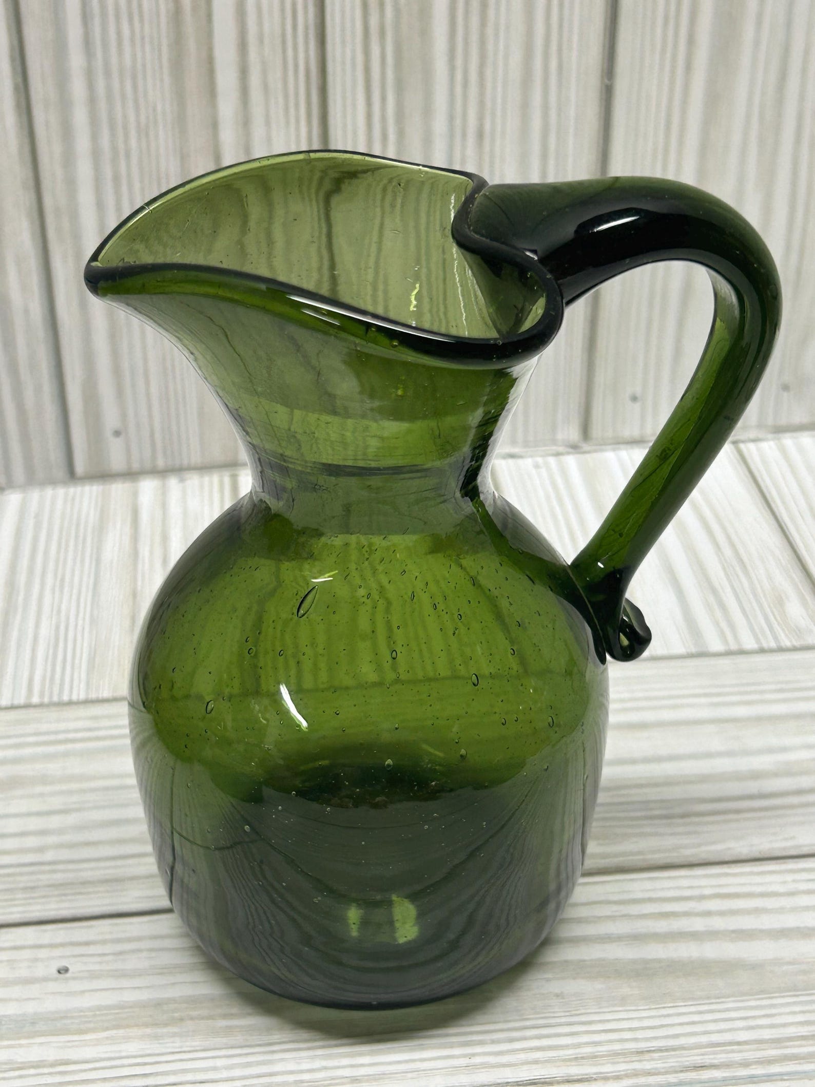 Vintage Jamestown Virginia Glass Miniature Pitcher Hand Blown Green 5. ...