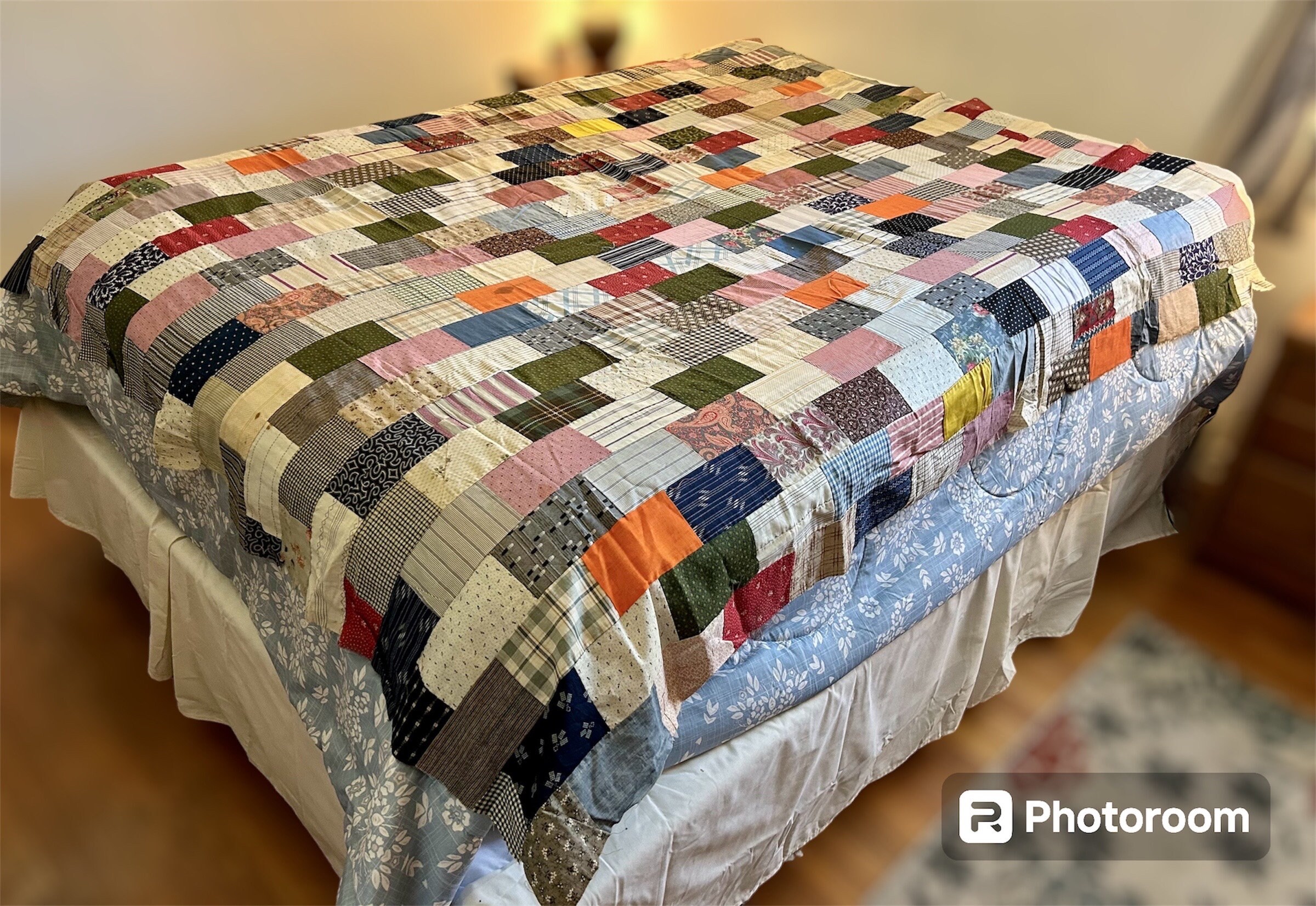 Vintage Patchwork Block Quilt Top in Multi Color Fabric Unfinished 80 X ...