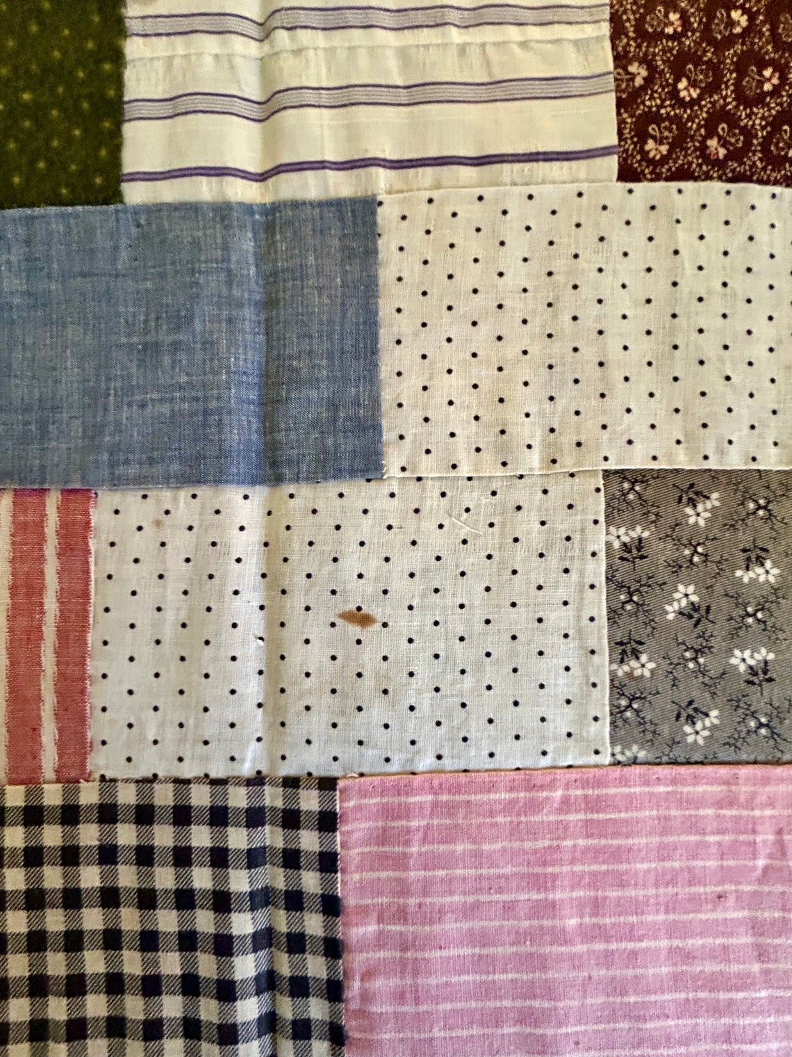 Vintage Patchwork Block Quilt Top in Multi Color Fabric Unfinished 80 X ...