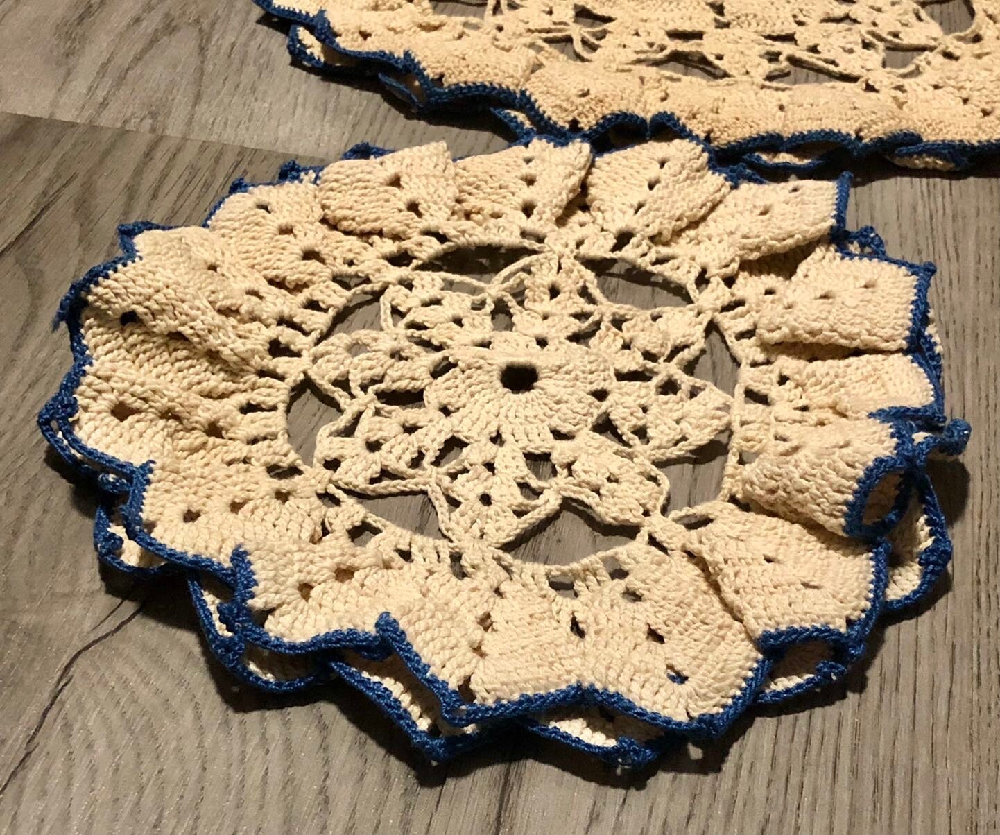 Vintage Hand Crocheted Doily Set of 2 Ivory Blue 12 and 8 - Etsy