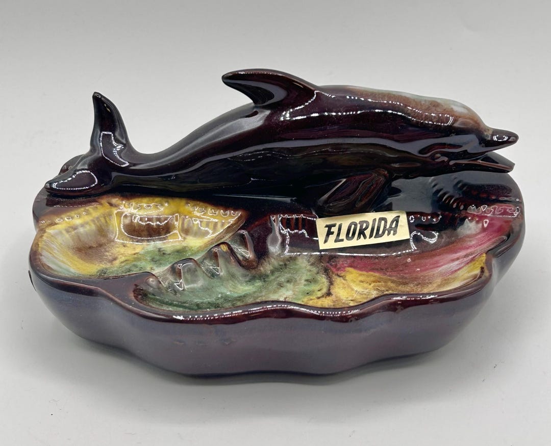 Vintage Ceramic Florida Dolphin Ashtray Brown 6” X 4” - Etsy