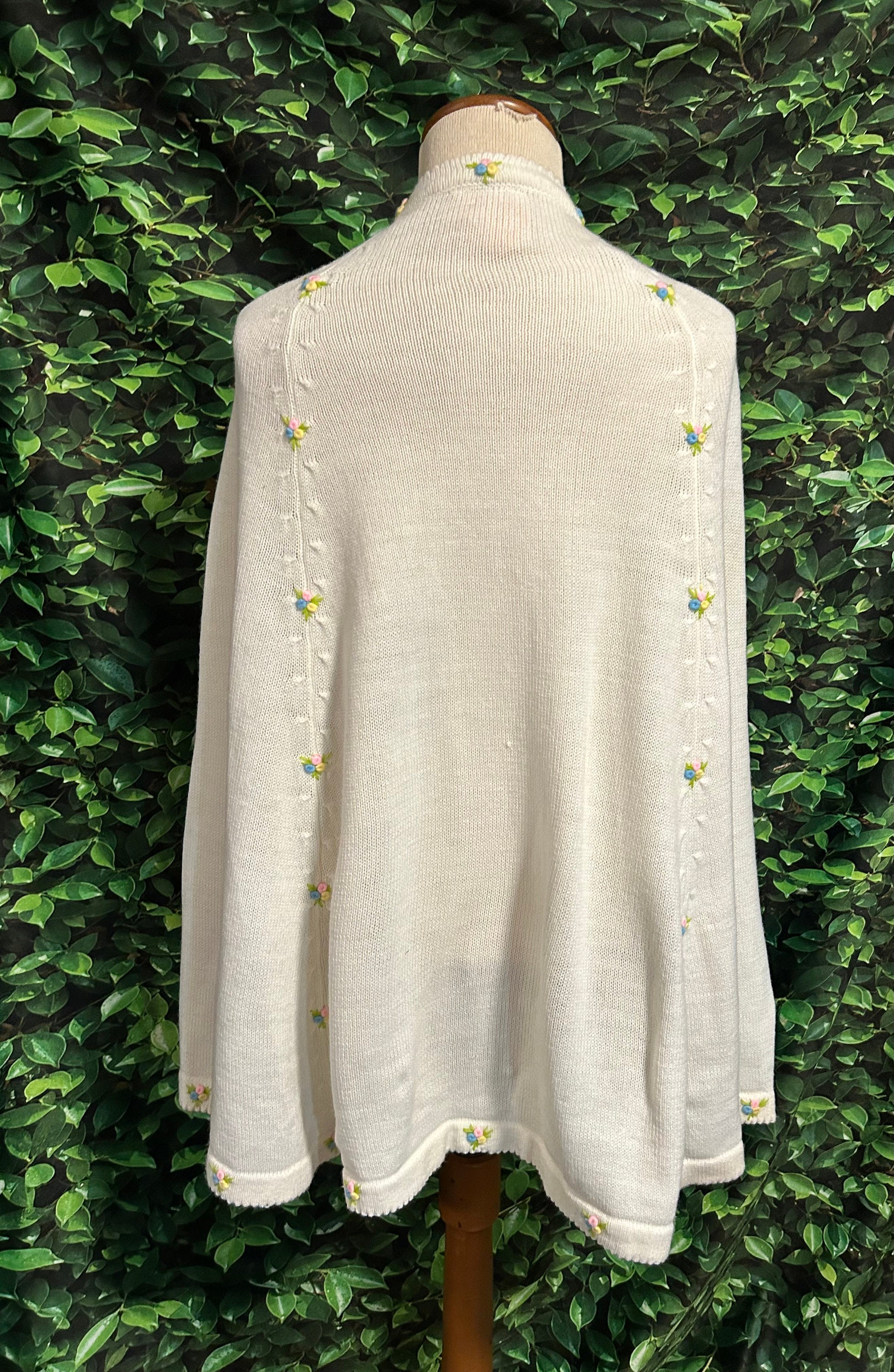 Vintage Knit Poncho Shawl Cape White Acrylic Button Down Arm Vents - Etsy
